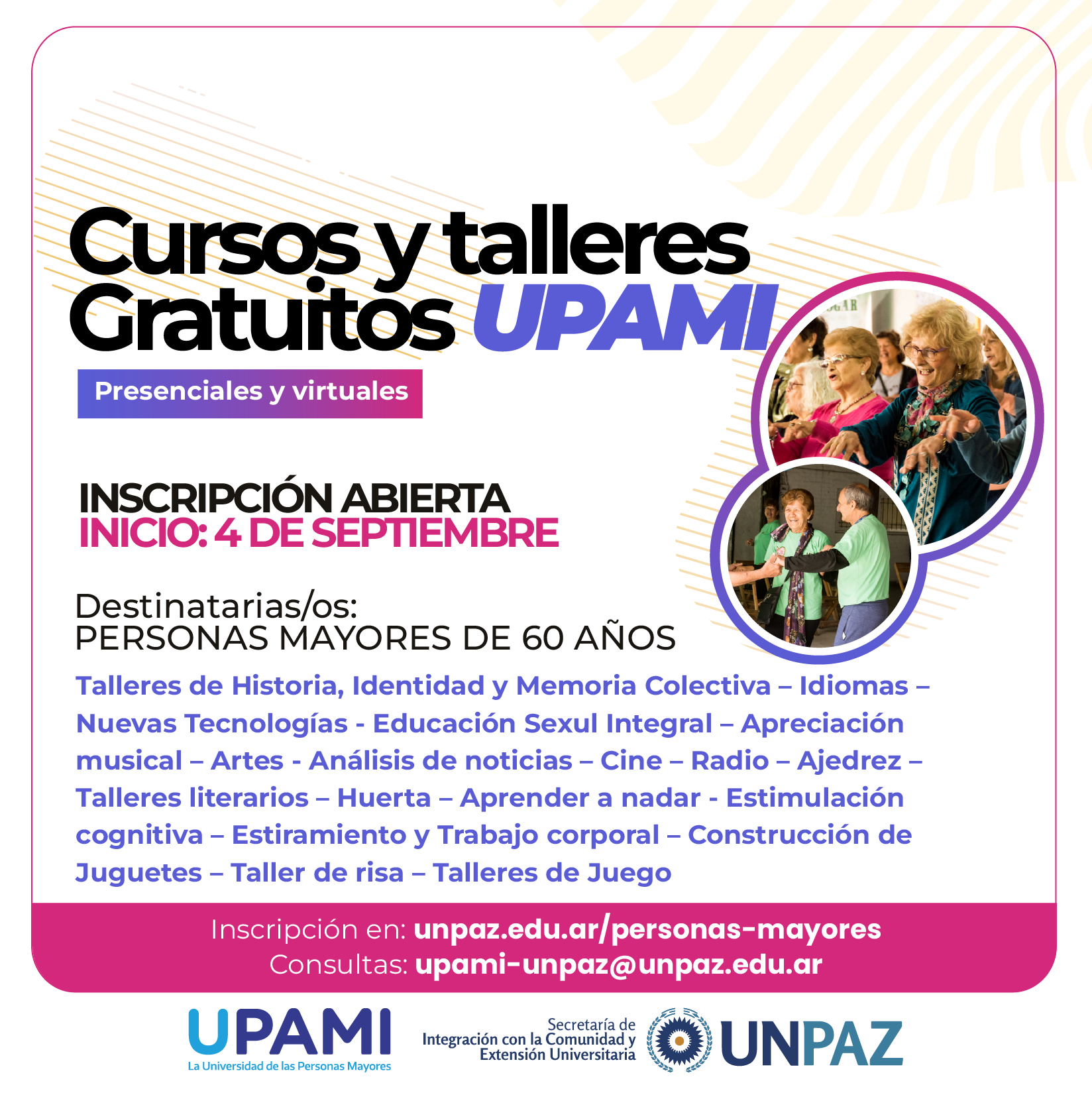 CURSOS Y TALLERES GRATUITOS PARA PERSONAS MAYORES | Universidad Nacional de José C. Paz